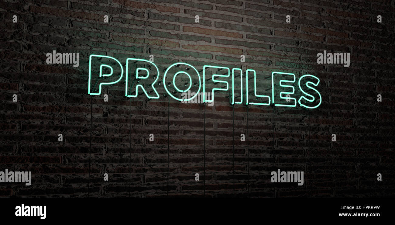 PROFILES -Realistic Neon Sign on Brick Wall background - 3D rendered ...