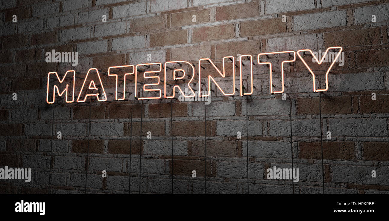 MATERNITY - Glowing Neon Sign on stonework wall - 3D rendered royalty ...
