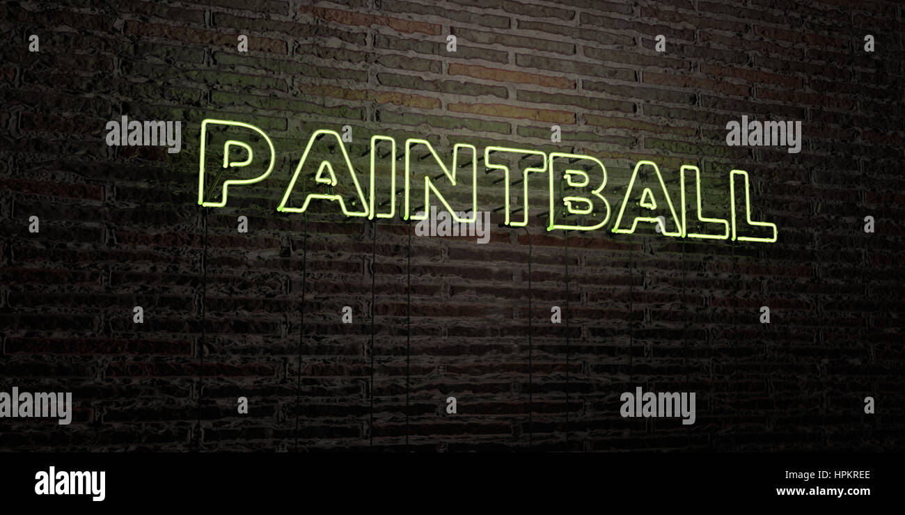PAINTBALL -Realistic Neon Sign on Brick Wall background - 3D rendered ...