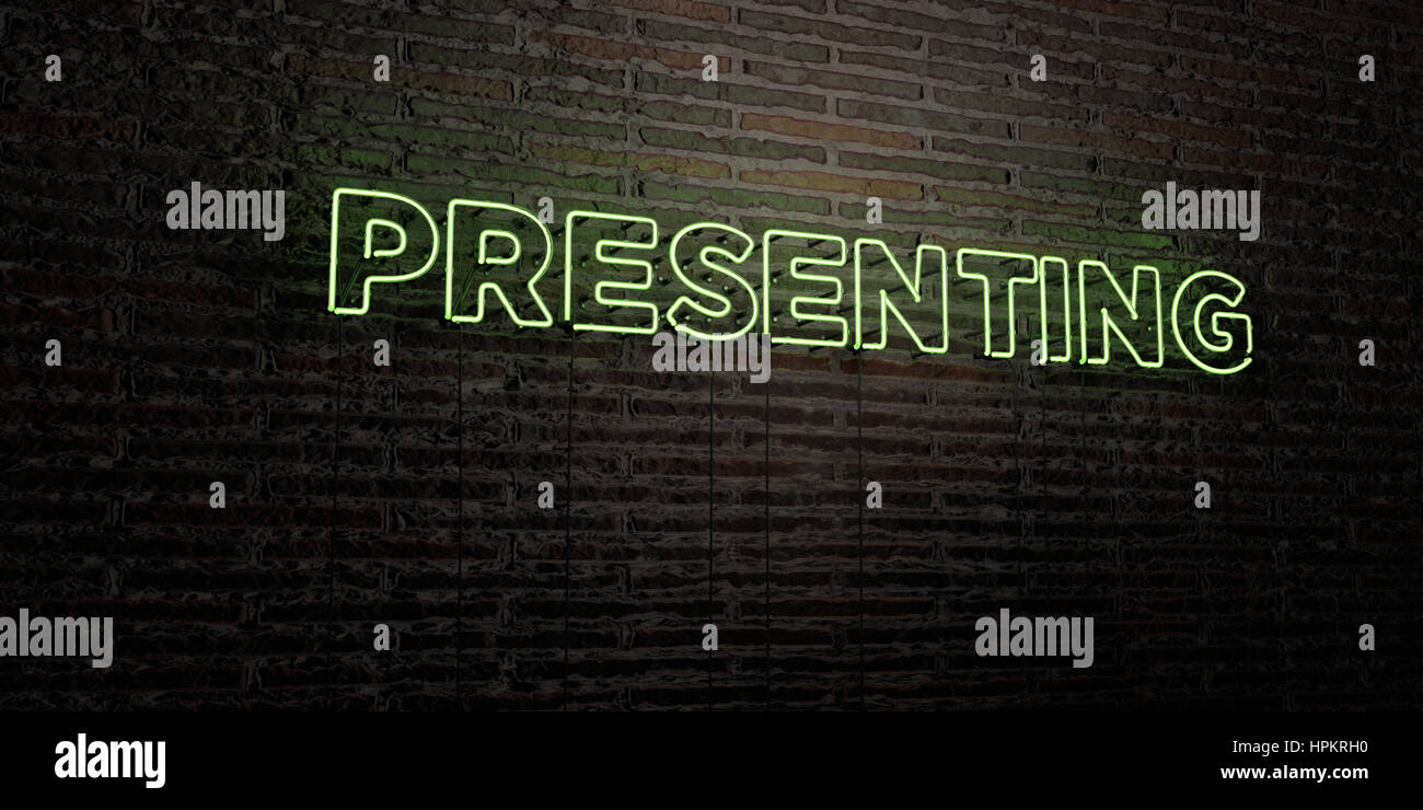 PRESENTING -Realistic Neon Sign on Brick Wall background - 3D rendered ...