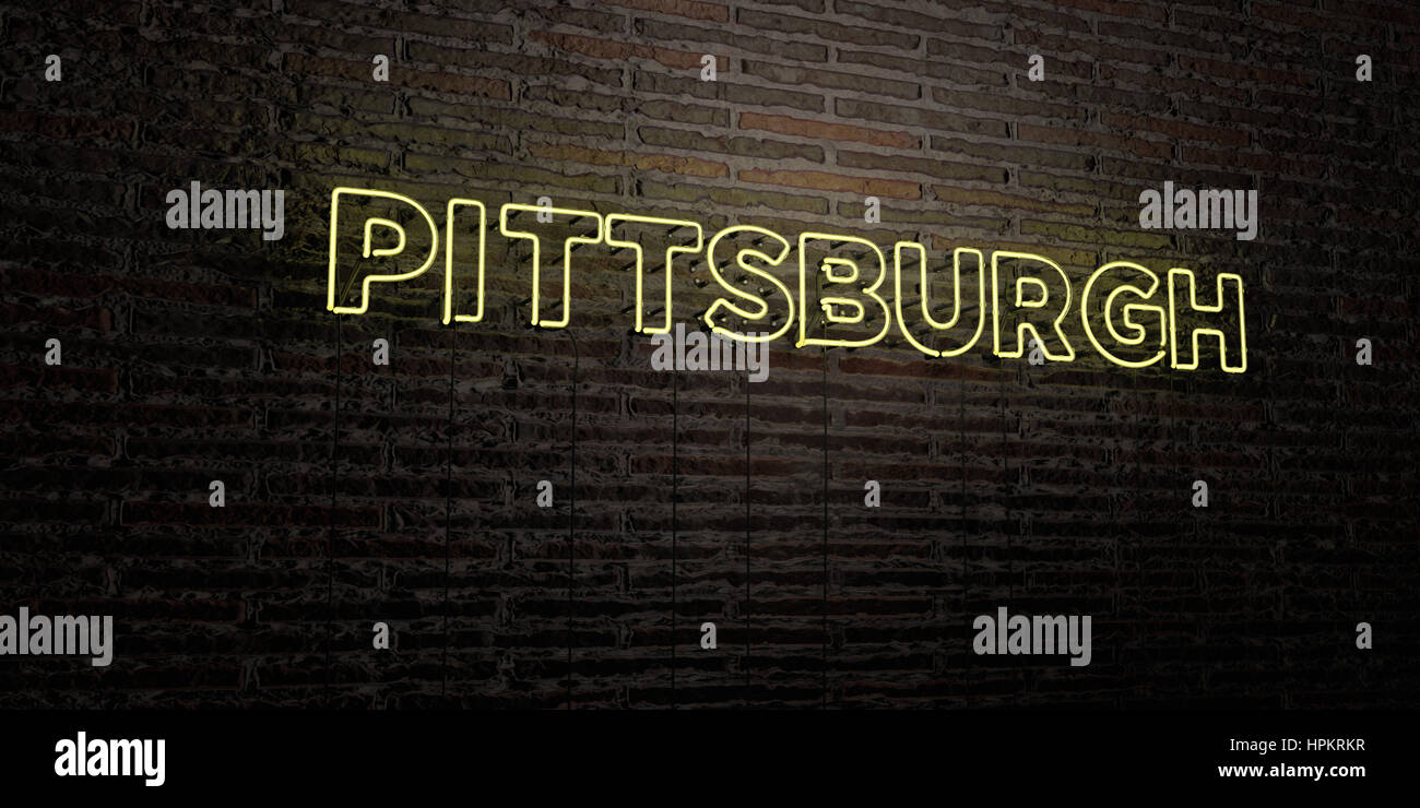 PITTSBURGH -Realistic Neon Sign on Brick Wall background - 3D rendered ...