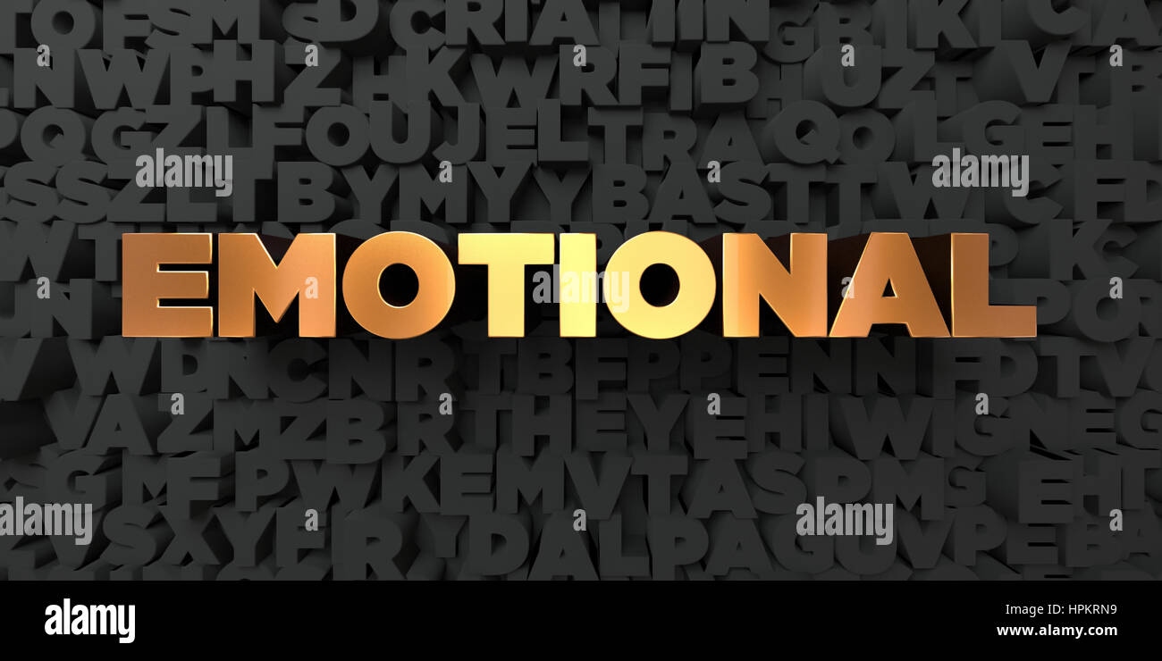 Emotional - Gold text on black background - 3D rendered royalty free ...