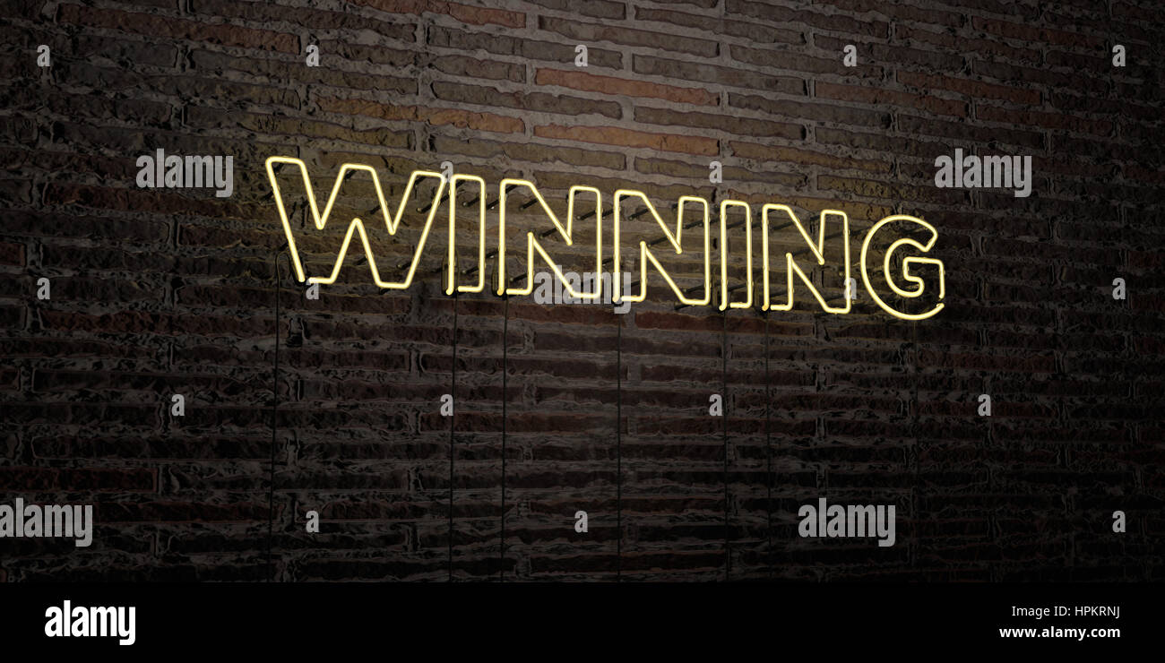 WINNING -Realistic Neon Sign on Brick Wall background - 3D rendered ...