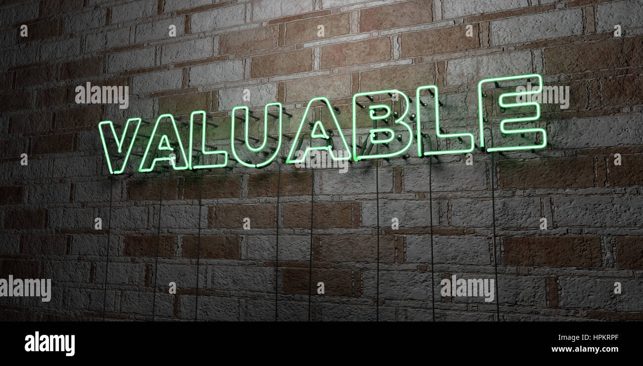 VALUABLE - Glowing Neon Sign on stonework wall - 3D rendered royalty ...