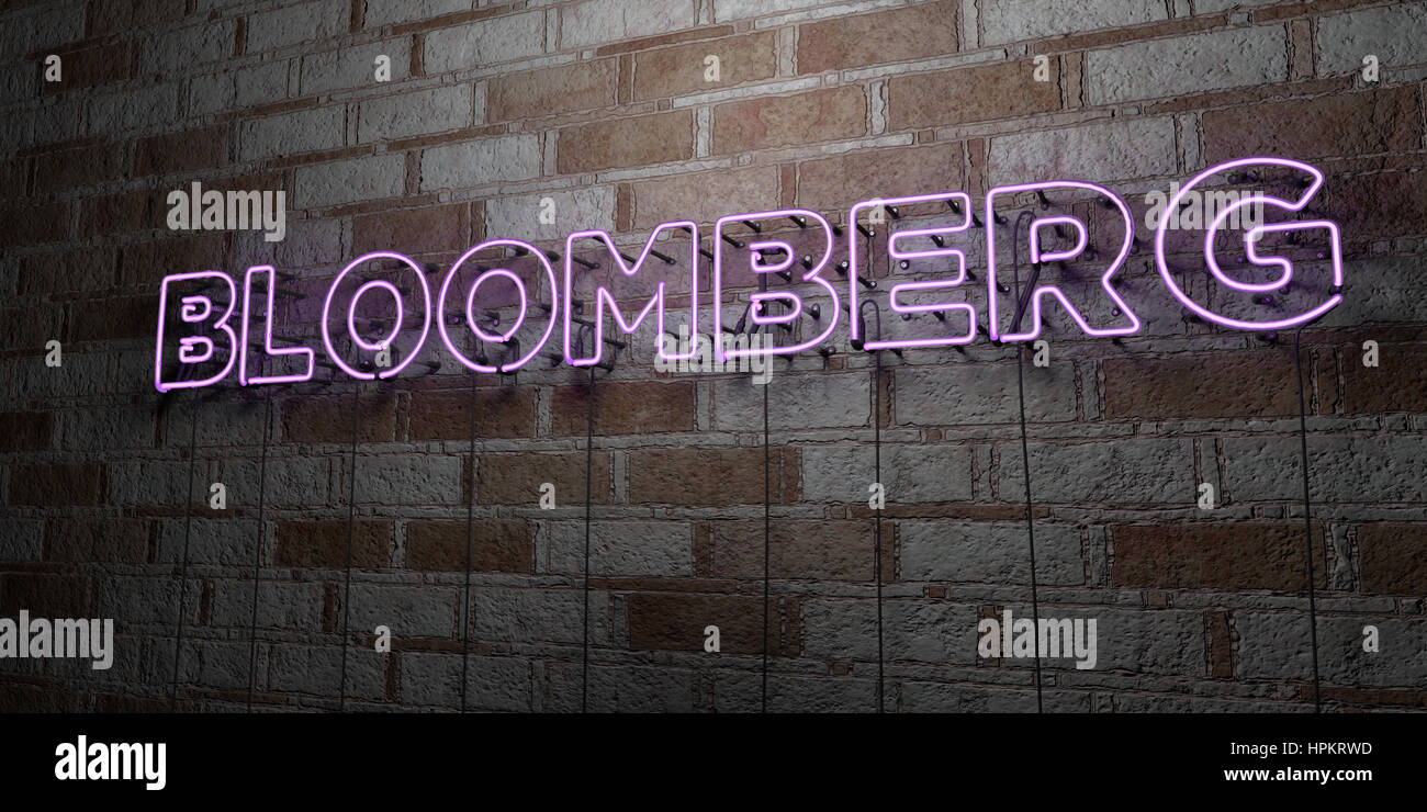 BLOOMBERG - Glowing Neon Sign on stonework wall - 3D rendered royalty ...