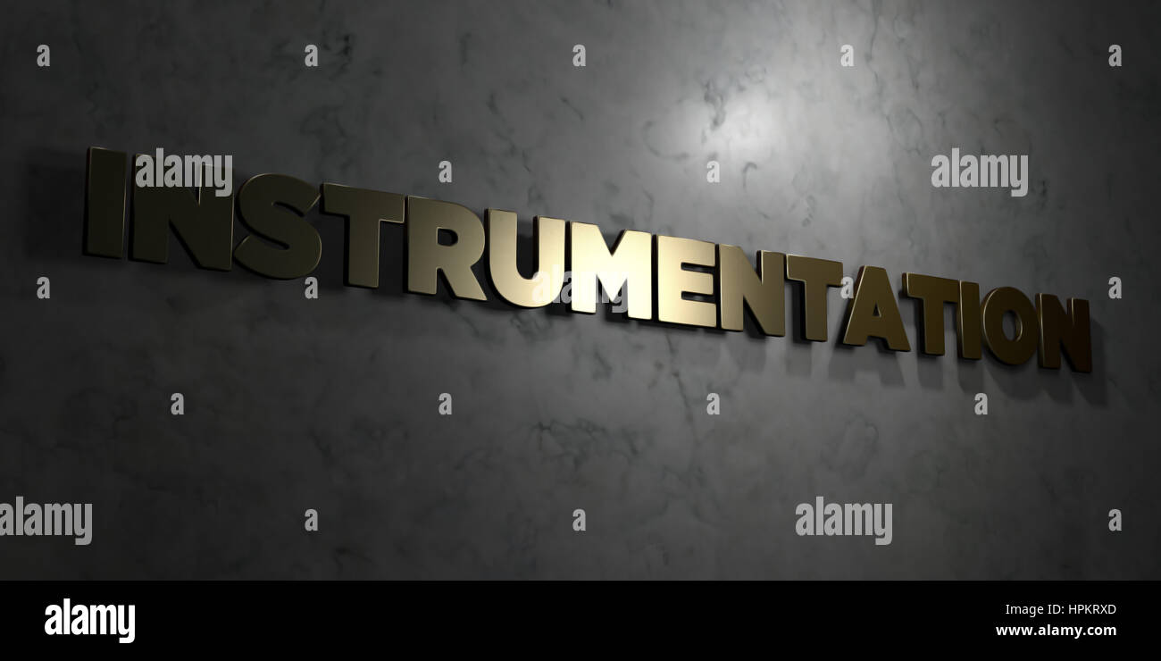 Instrumentation - Gold text on black background - 3D rendered royalty ...