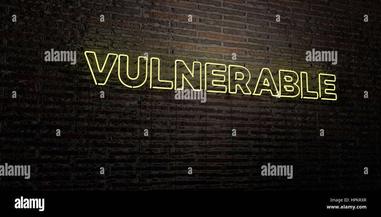 VULNERABLE -Realistic Neon Sign on Brick Wall background - 3D rendered ...