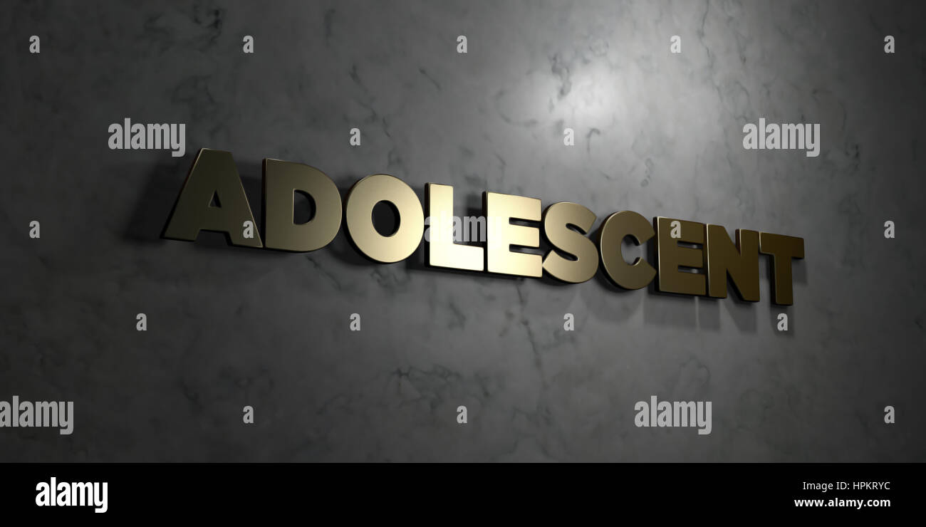 Adolescent - Gold text on black background - 3D rendered royalty free ...