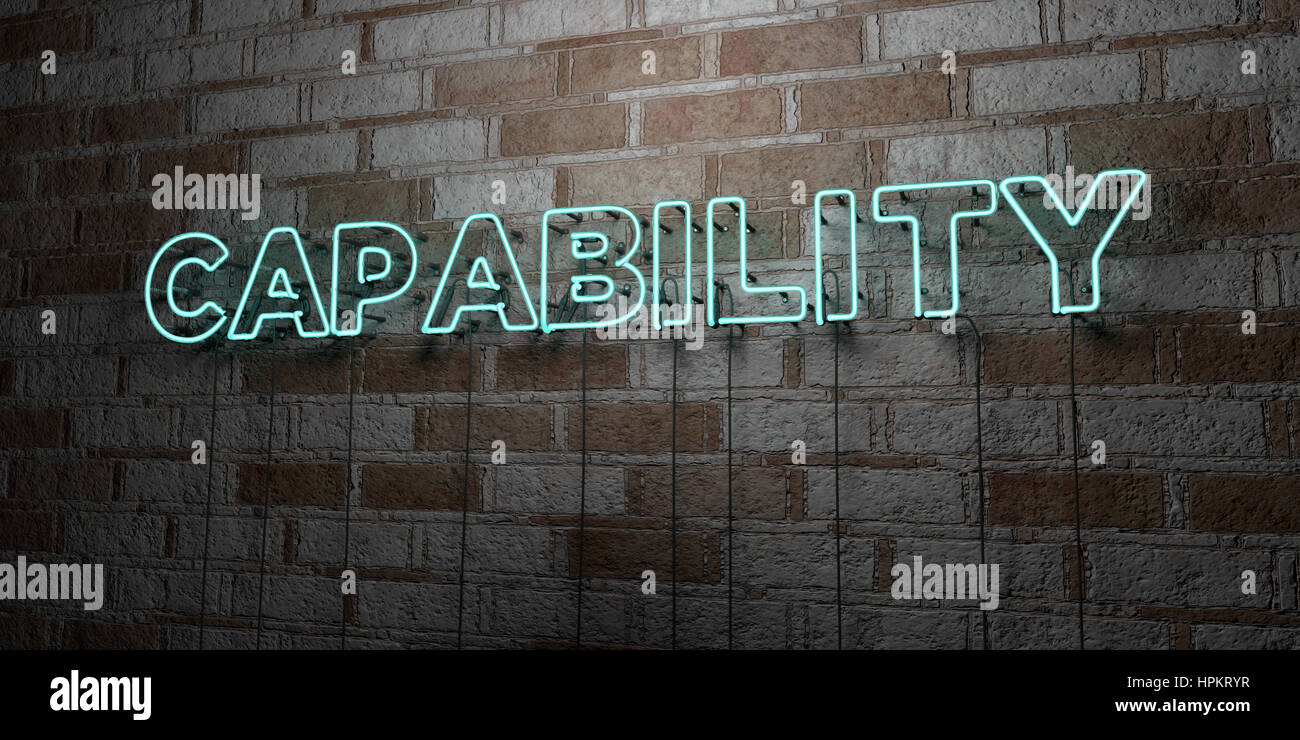 CAPABILITY - Glowing Neon Sign on stonework wall - 3D rendered royalty ...