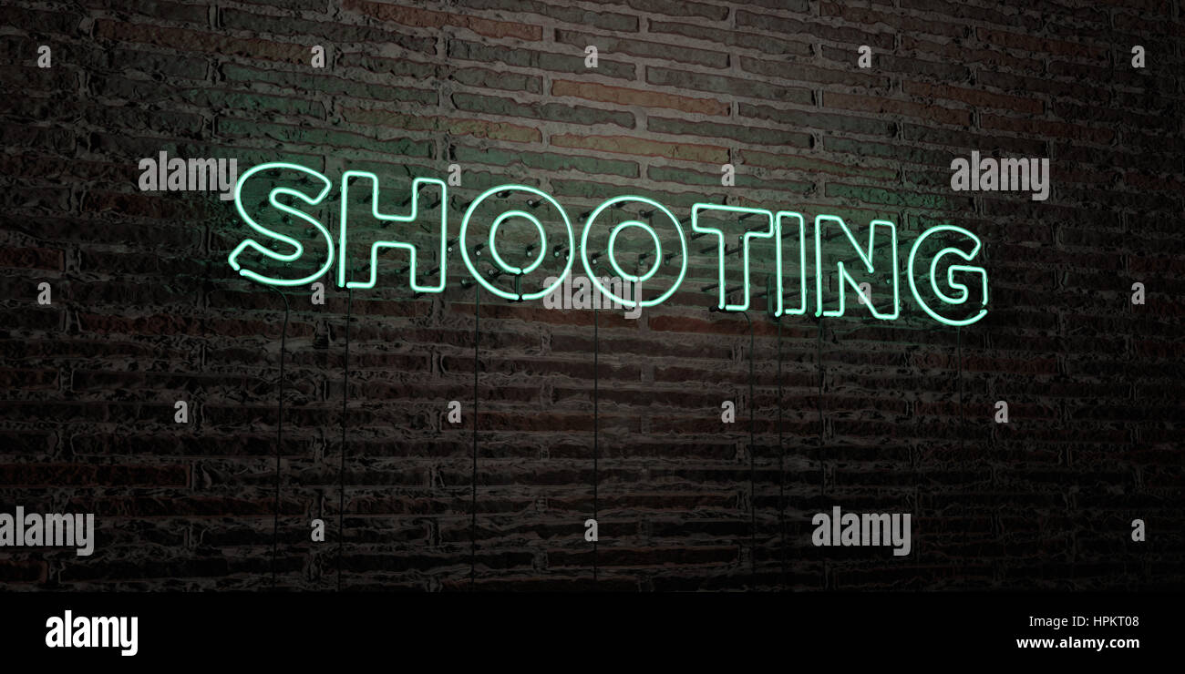 SHOOTING -Realistic Neon Sign on Brick Wall background - 3D rendered ...