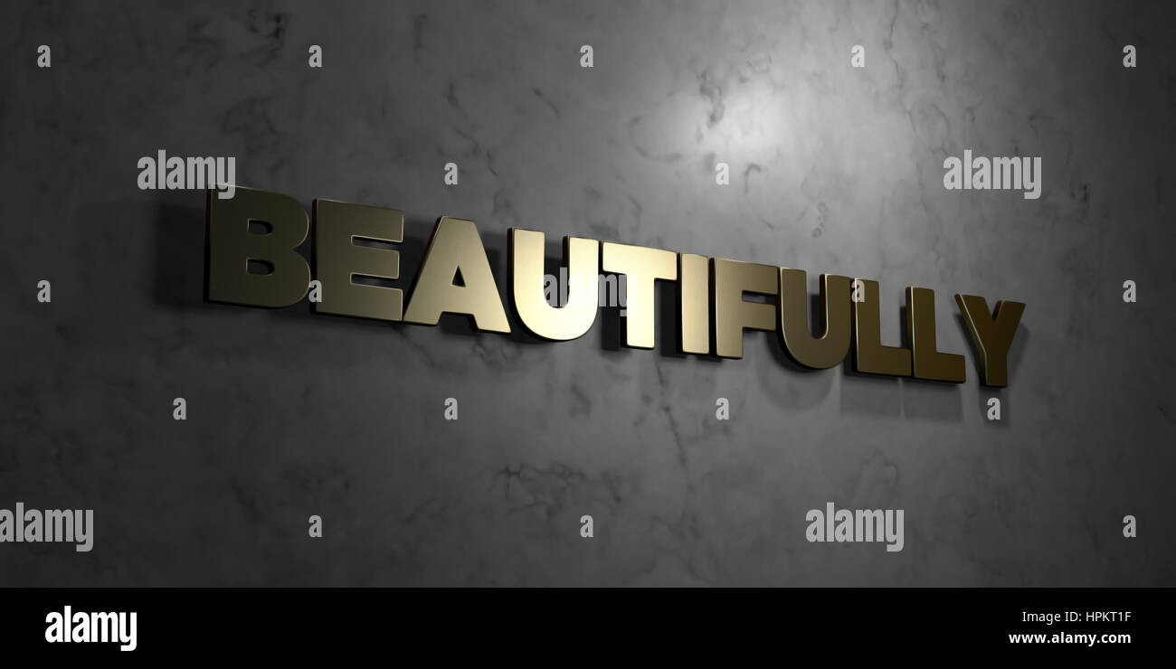 Beautifully - Gold text on black background - 3D rendered royalty free ...