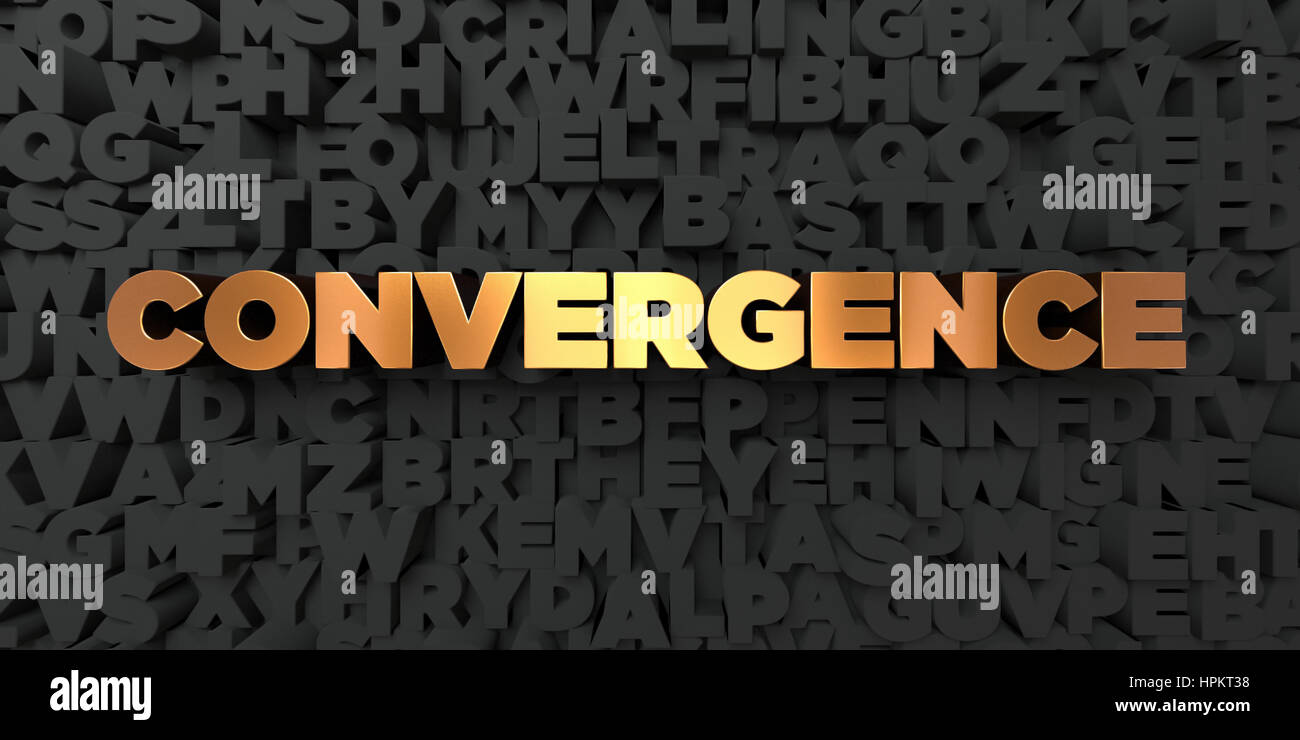 Convergence - Gold text on black background - 3D rendered royalty free ...