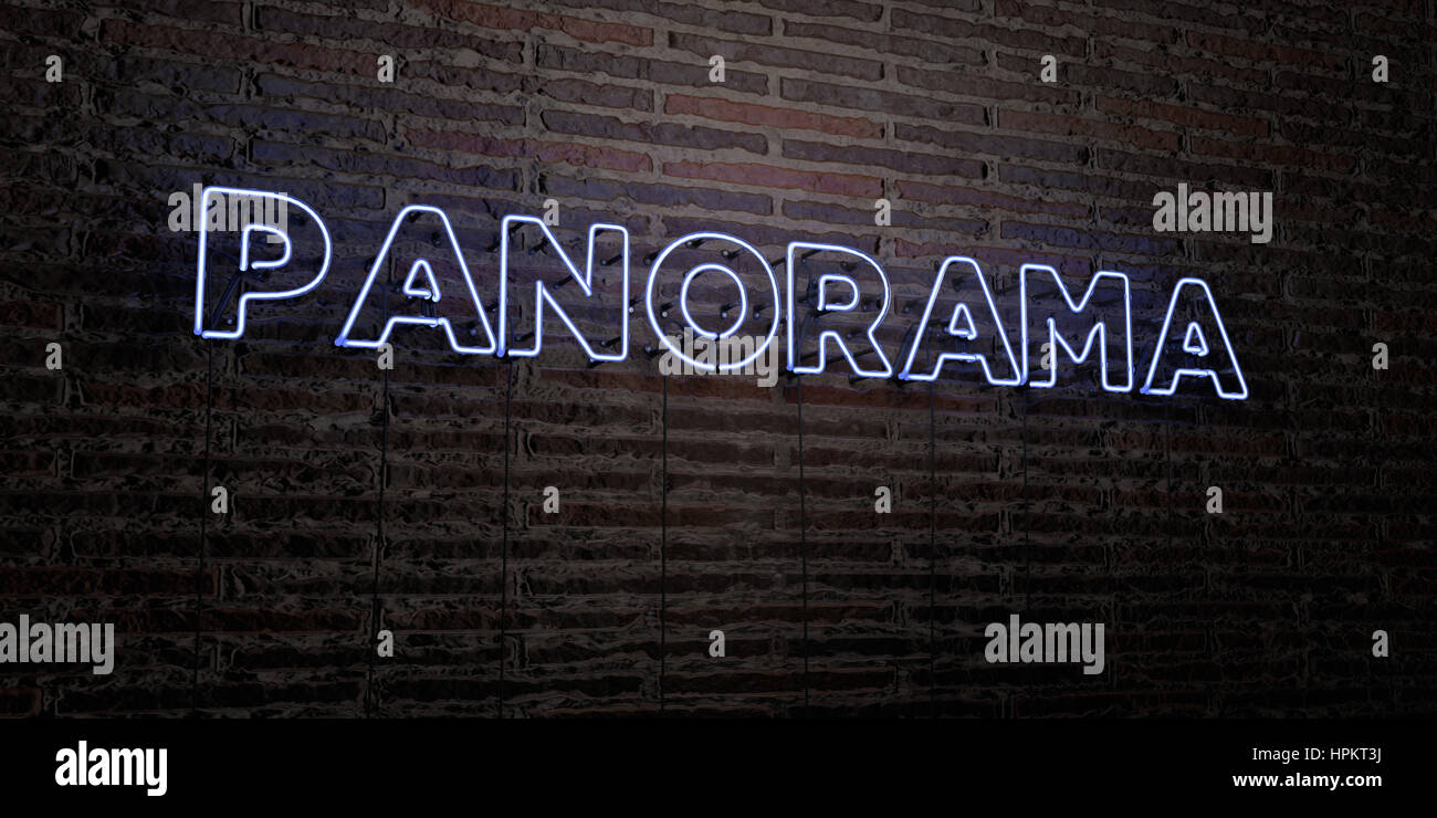 PANORAMA -Realistic Neon Sign on Brick Wall background - 3D rendered ...