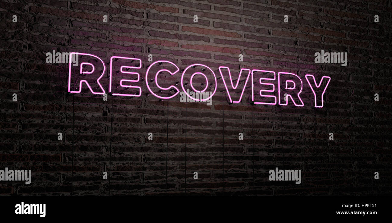 RECOVERY -Realistic Neon Sign on Brick Wall background - 3D rendered ...