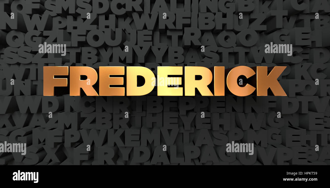 Frederick - Gold text on black background - 3D rendered royalty free ...