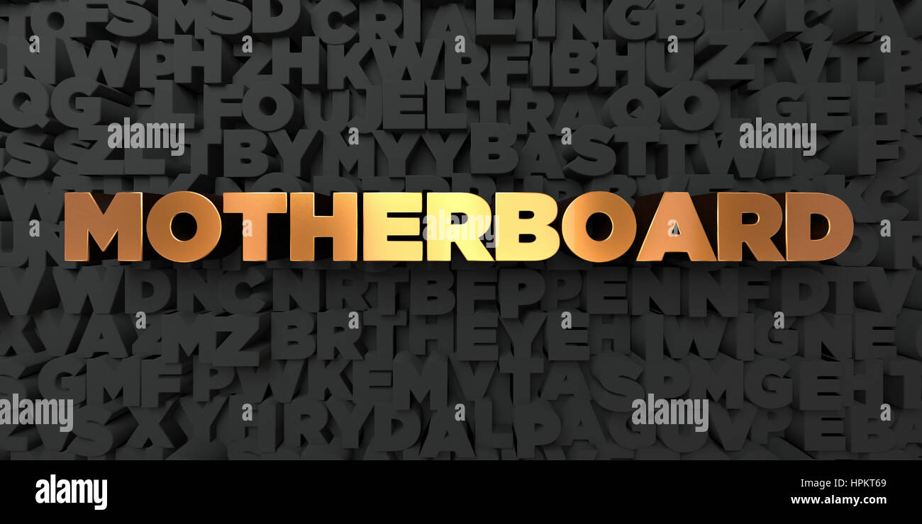 Motherboard - Gold text on black background - 3D rendered royalty free ...