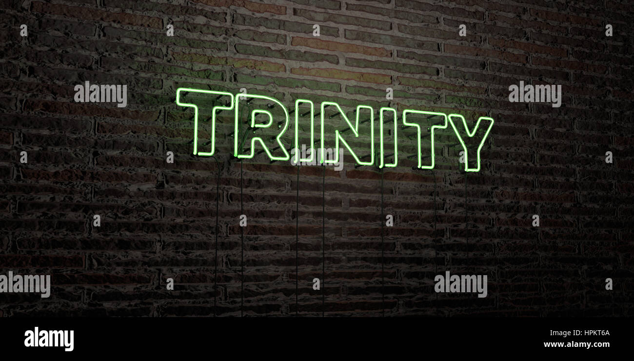 TRINITY -Realistic Neon Sign on Brick Wall background - 3D rendered ...