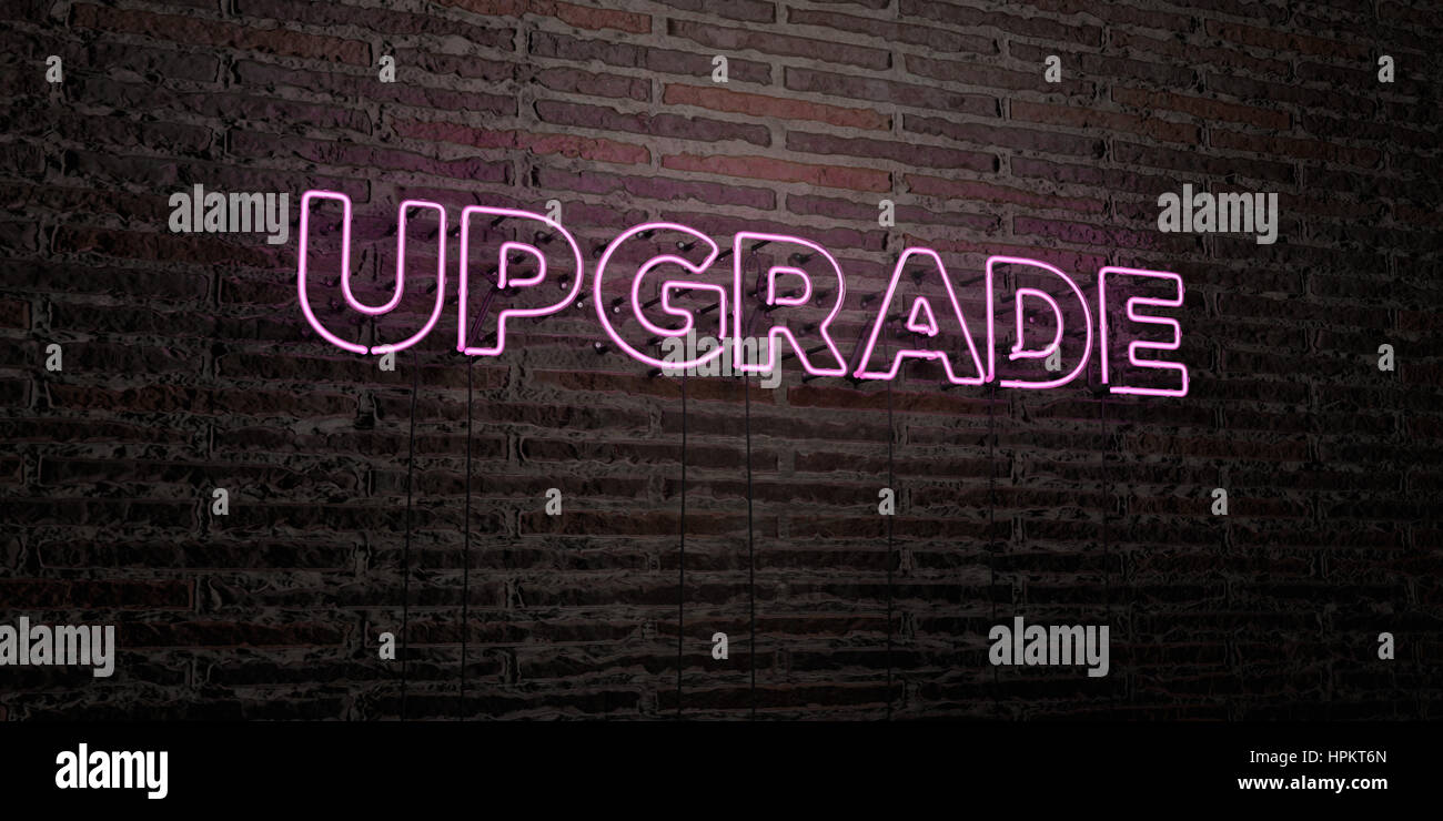 UPGRADE -Realistic Neon Sign on Brick Wall background - 3D rendered ...