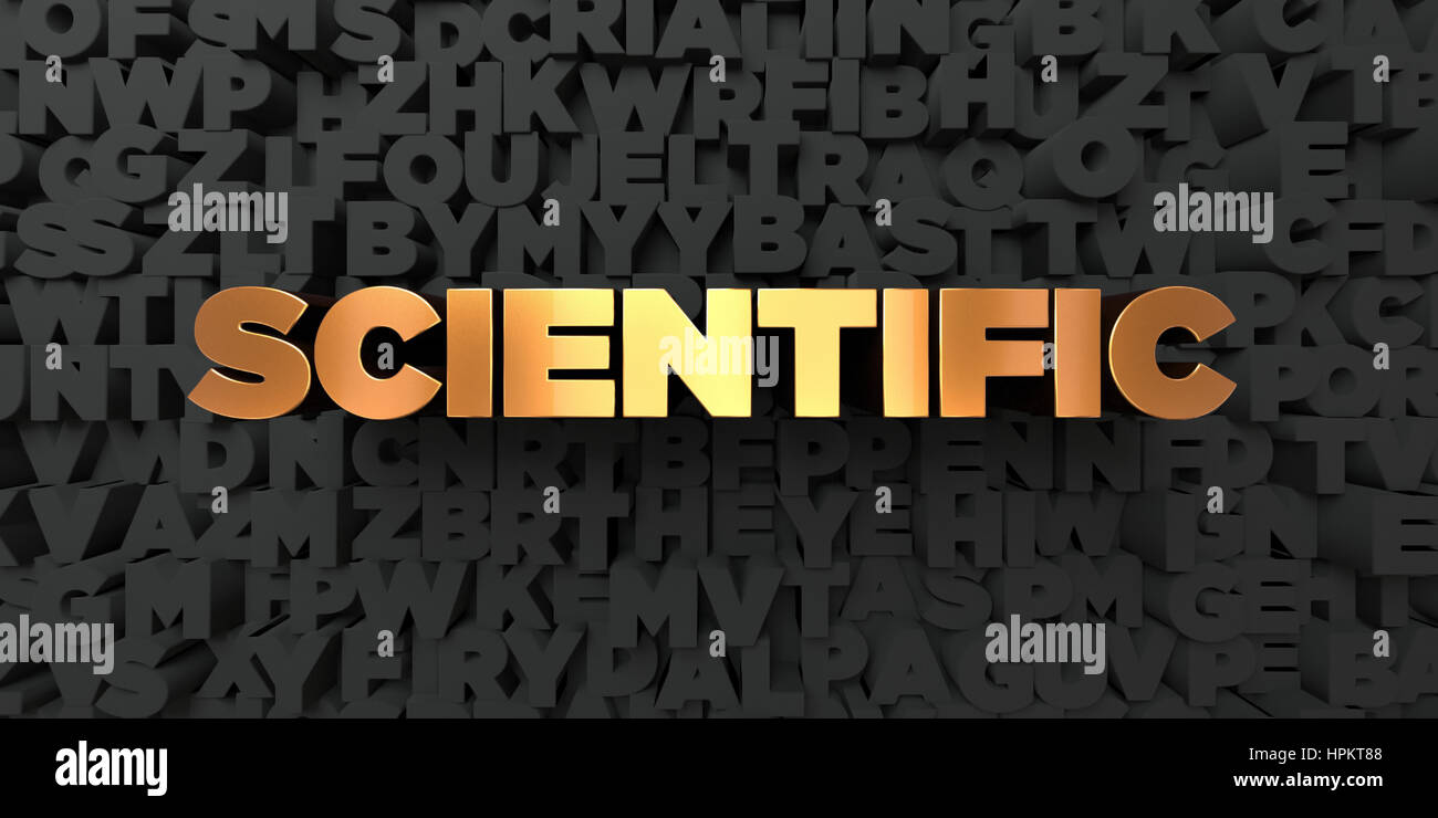 Scientific - Gold text on black background - 3D rendered royalty free ...