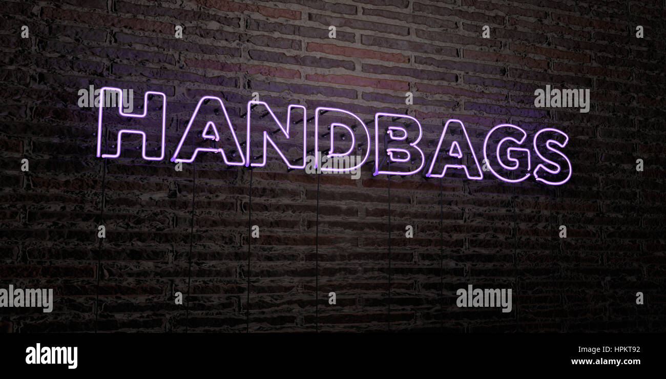 HANDBAGS -Realistic Neon Sign on Brick Wall background - 3D rendered ...