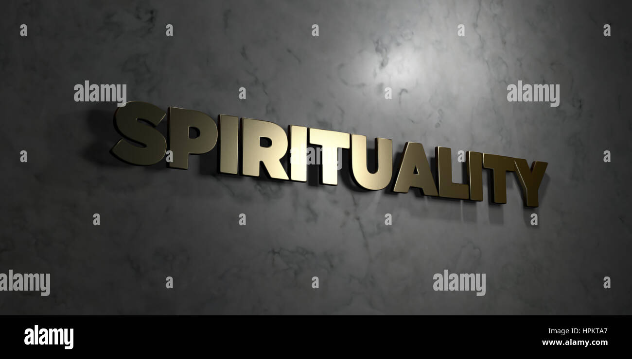Spirituality - Gold text on black background - 3D rendered royalty free ...