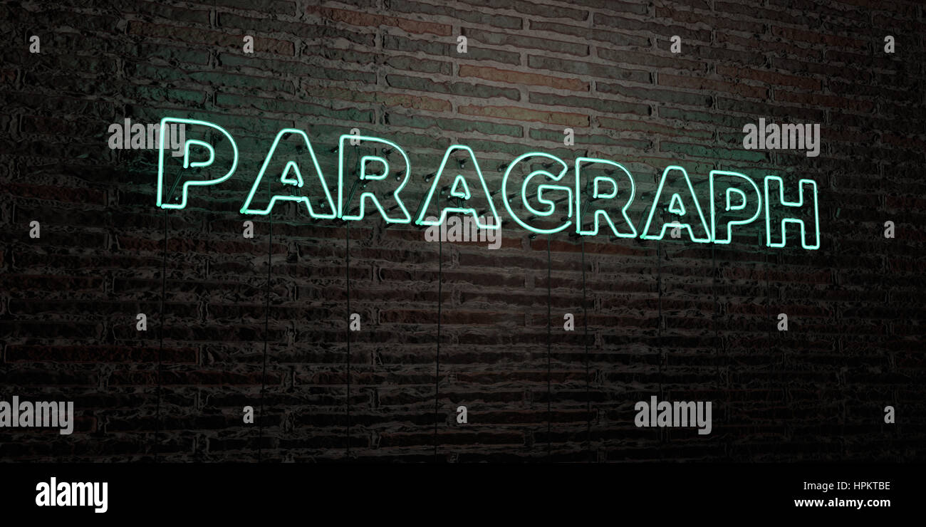 PARAGRAPH -Realistic Neon Sign on Brick Wall background - 3D rendered ...