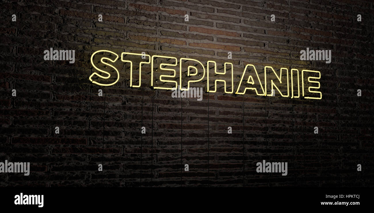 STEPHANIE -Realistic Neon Sign on Brick Wall background - 3D rendered ...