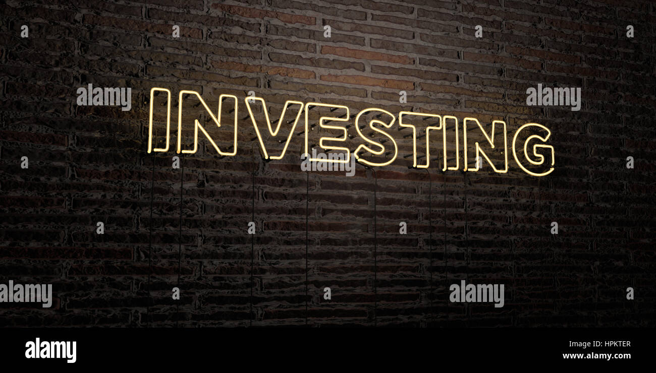 INVESTING -Realistic Neon Sign on Brick Wall background - 3D rendered ...