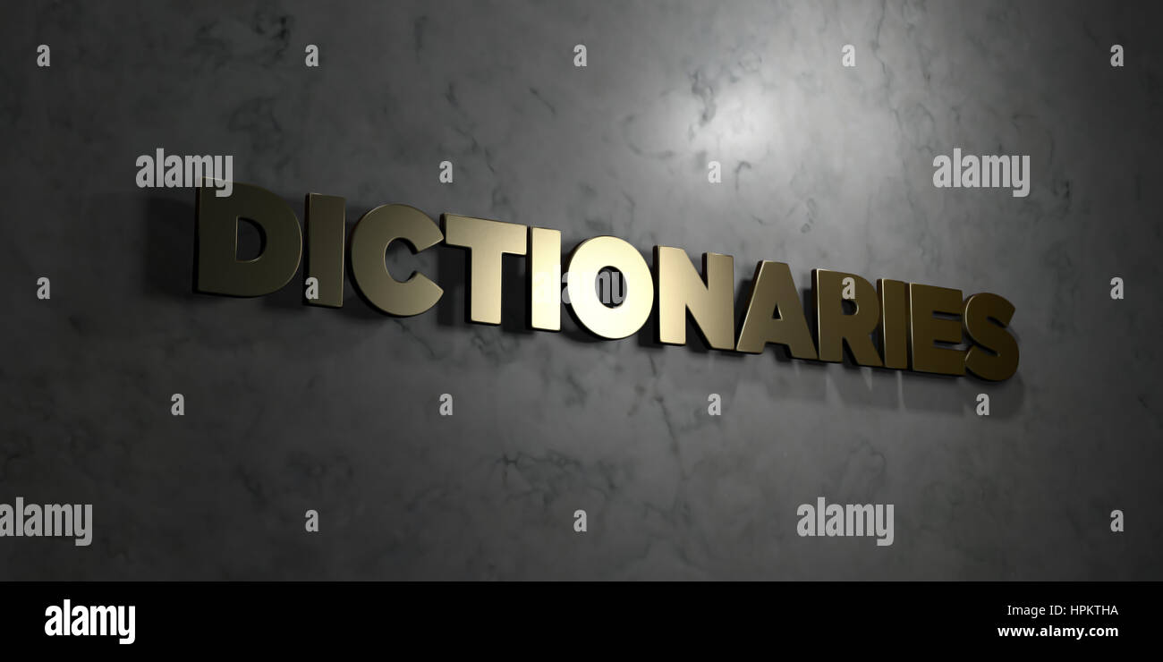 Dictionaries - Gold text on black background - 3D rendered royalty free ...