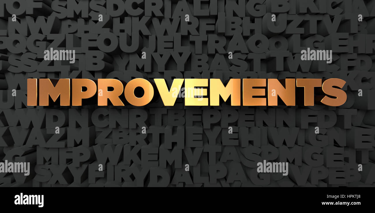Improvements - Gold text on black background - 3D rendered royalty free ...