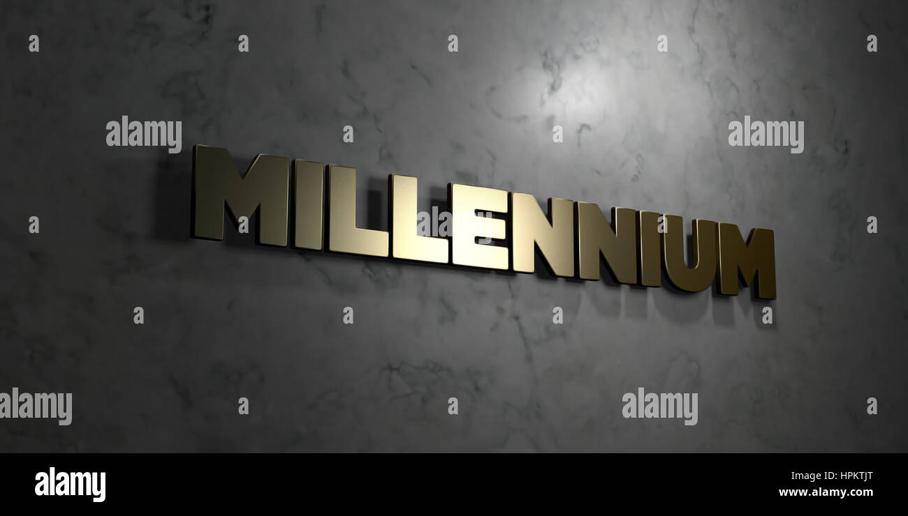 Millennium - Gold text on black background - 3D rendered royalty free ...