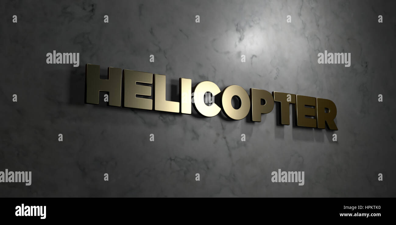 Helicopter - Gold text on black background - 3D rendered royalty free ...