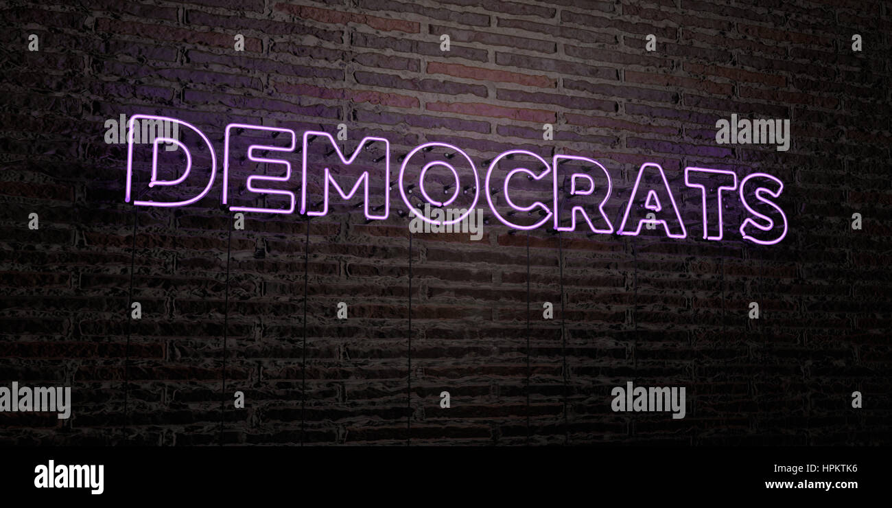 DEMOCRATS -Realistic Neon Sign on Brick Wall background - 3D rendered ...