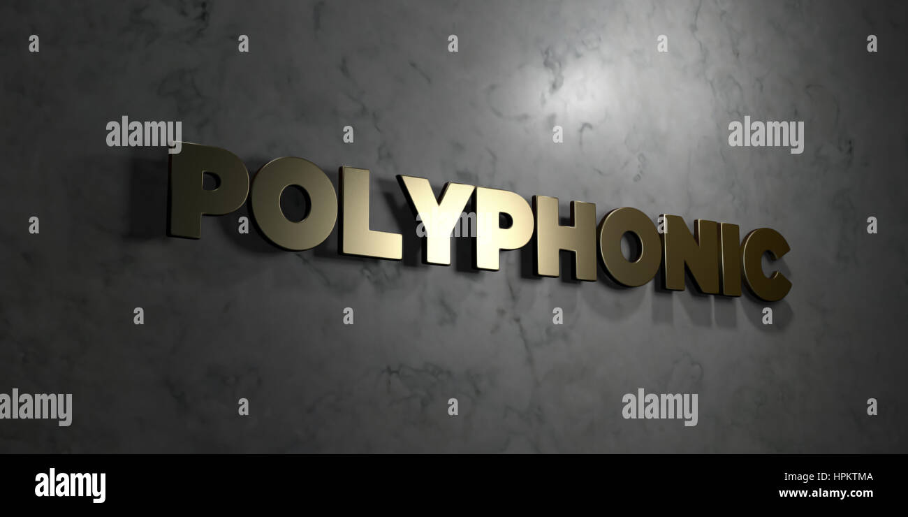 Polyphonic - Gold text on black background - 3D rendered royalty free ...