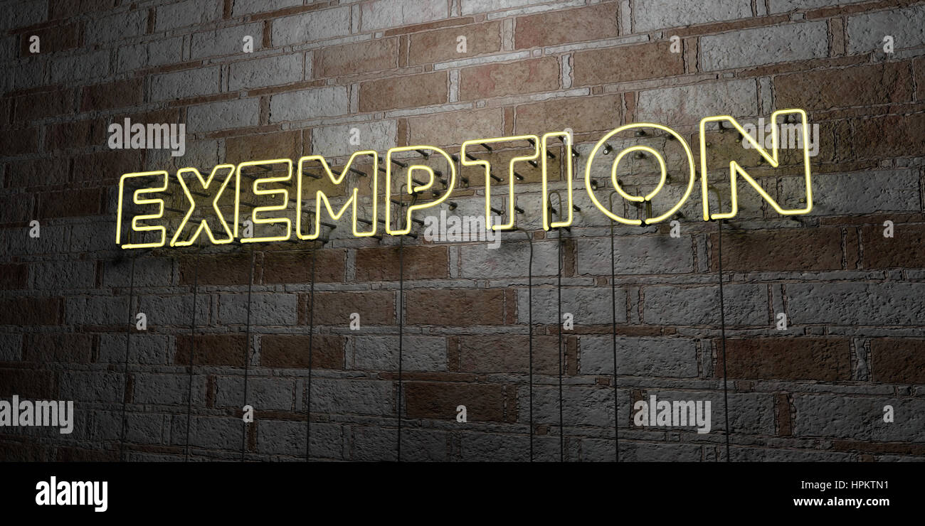 EXEMPTION - Glowing Neon Sign on stonework wall - 3D rendered royalty ...