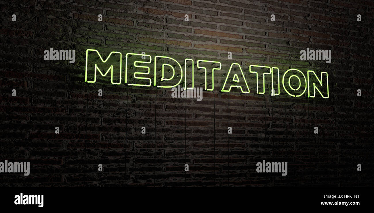 MEDITATION -Realistic Neon Sign on Brick Wall background - 3D rendered ...