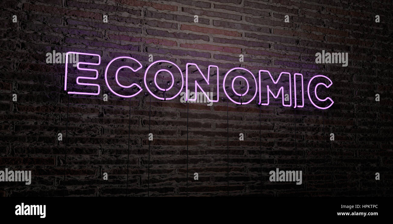 ECONOMIC -Realistic Neon Sign on Brick Wall background - 3D rendered ...