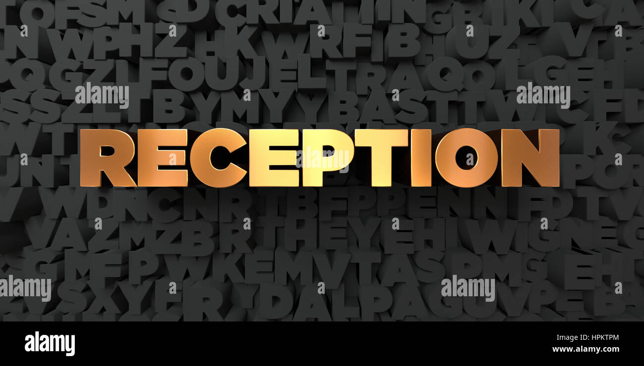 Reception - Gold text on black background - 3D rendered royalty free ...