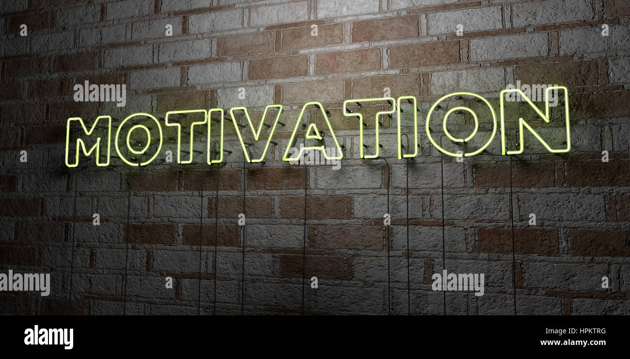MOTIVATION - Glowing Neon Sign on stonework wall - 3D rendered royalty ...