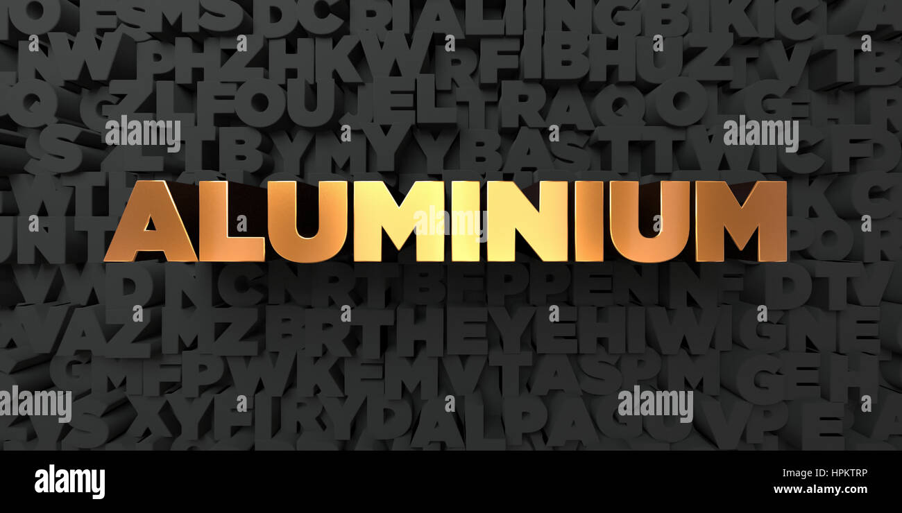 Aluminium - Gold text on black background - 3D rendered royalty free ...