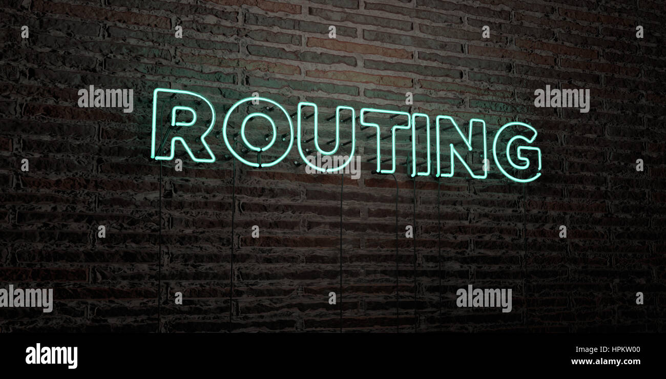ROUTING -Realistic Neon Sign on Brick Wall background - 3D rendered ...