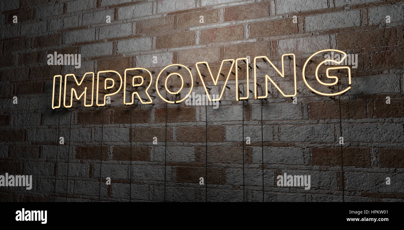 IMPROVING - Glowing Neon Sign on stonework wall - 3D rendered royalty ...