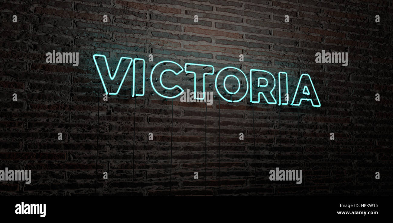 VICTORIA -Realistic Neon Sign on Brick Wall background - 3D rendered ...