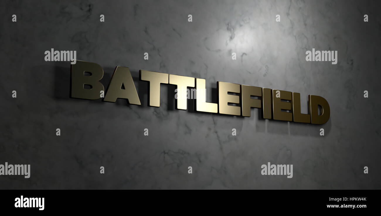 Battlefield - Gold text on black background - 3D rendered royalty free ...