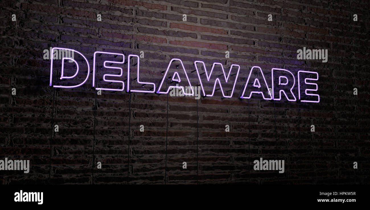 DELAWARE -Realistic Neon Sign on Brick Wall background - 3D rendered ...