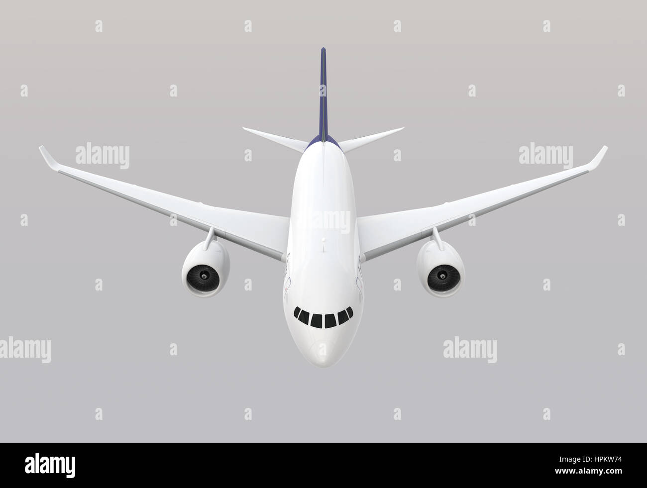 Front view of cargo airplane flying in the sky. 3D rendering image ...