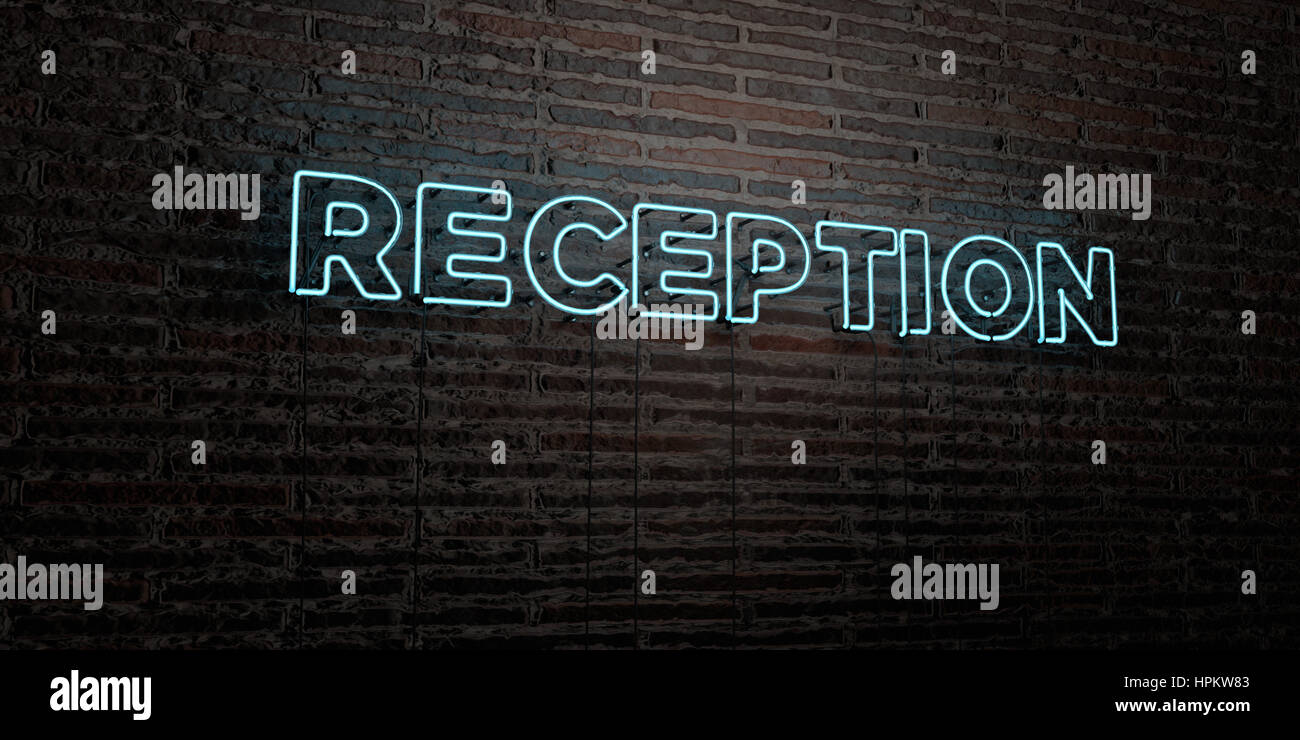 RECEPTION -Realistic Neon Sign on Brick Wall background - 3D rendered ...