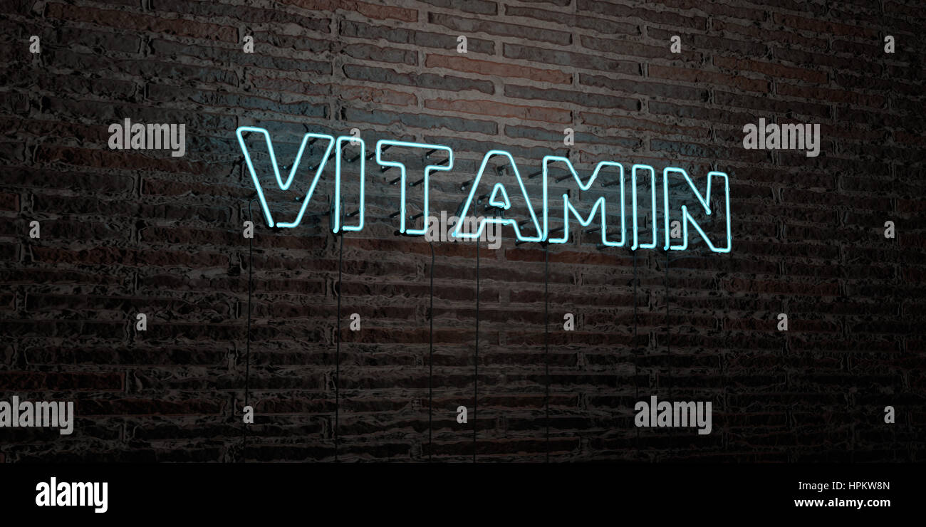 VITAMIN -Realistic Neon Sign on Brick Wall background - 3D rendered ...