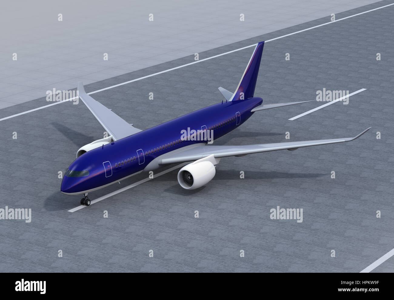 Passenger airplane taxiing on the runway. 3D rendering image Stock ...