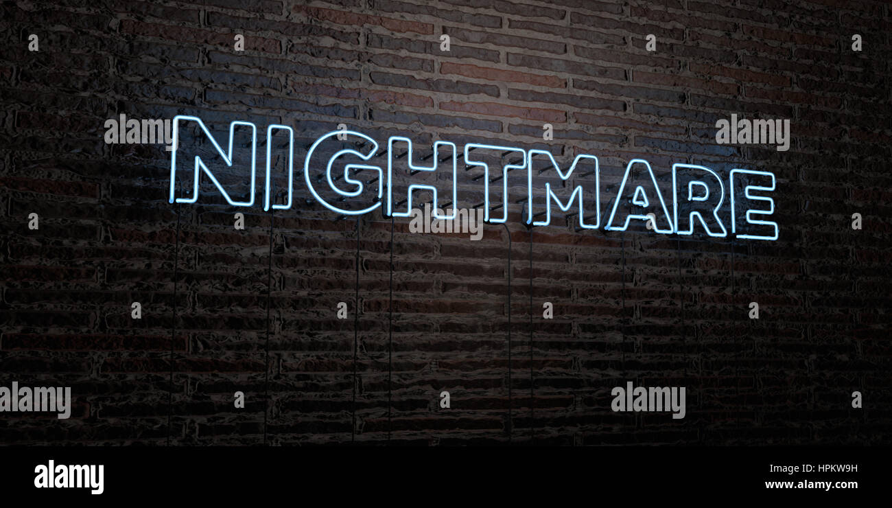 NIGHTMARE -Realistic Neon Sign on Brick Wall background - 3D rendered ...